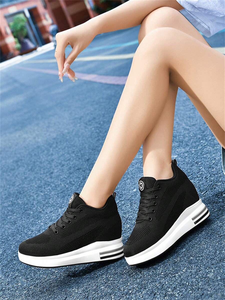 Women's Wedge Platform Sneakers, Casual Lace-Up Round Toe Rubber Sole ...