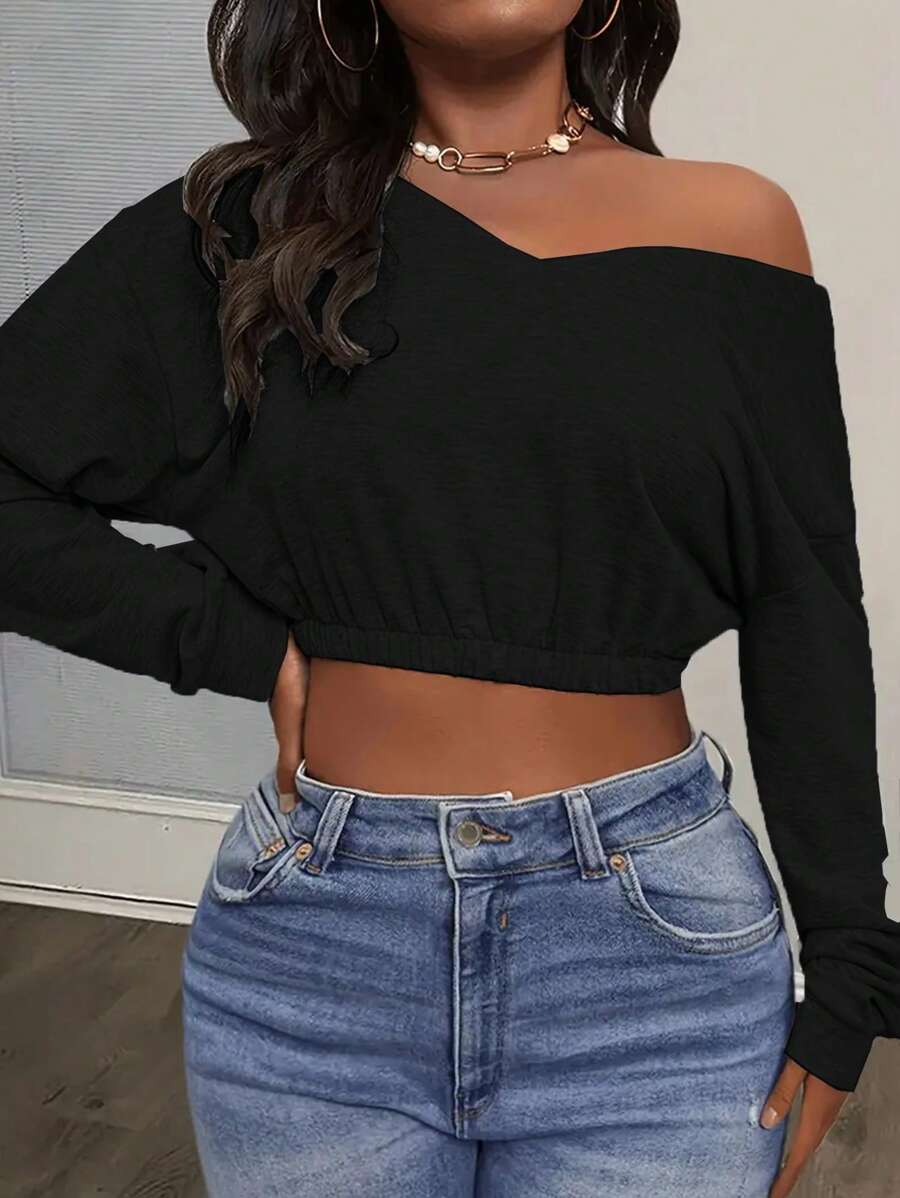 SHEIN Slayr Solid Drop Shoulder Crop Sweatshirt For Spring And Summer ...