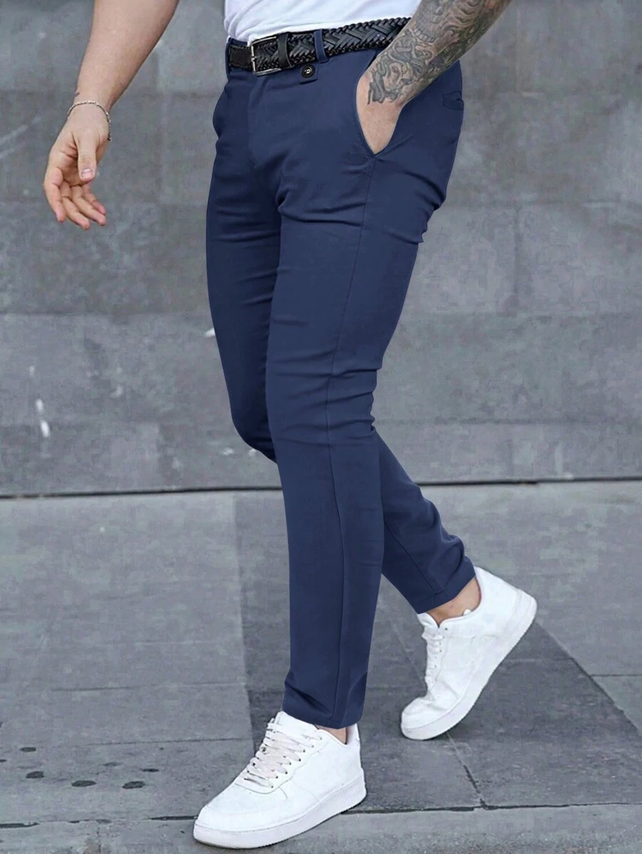 Manfinity Homme Calça Social Masculina Cor Sólida, Formal, Cerimônia ...