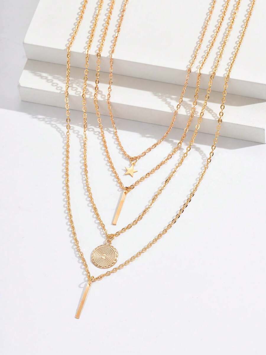 Disc & Star Charm Layered Necklace | SHEIN USA
