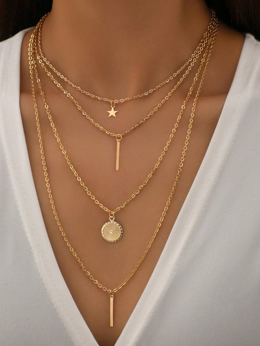 Disc & Star Charm Layered Necklace | SHEIN USA