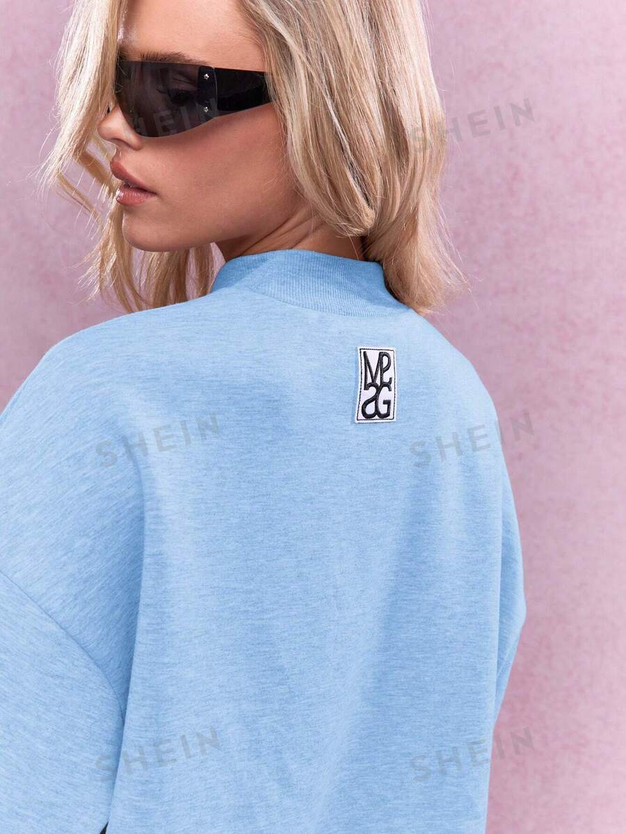 MISSGUIDED Logo Label Back Polo Neck Dropped Sleeve Oversized T-Shirt ...