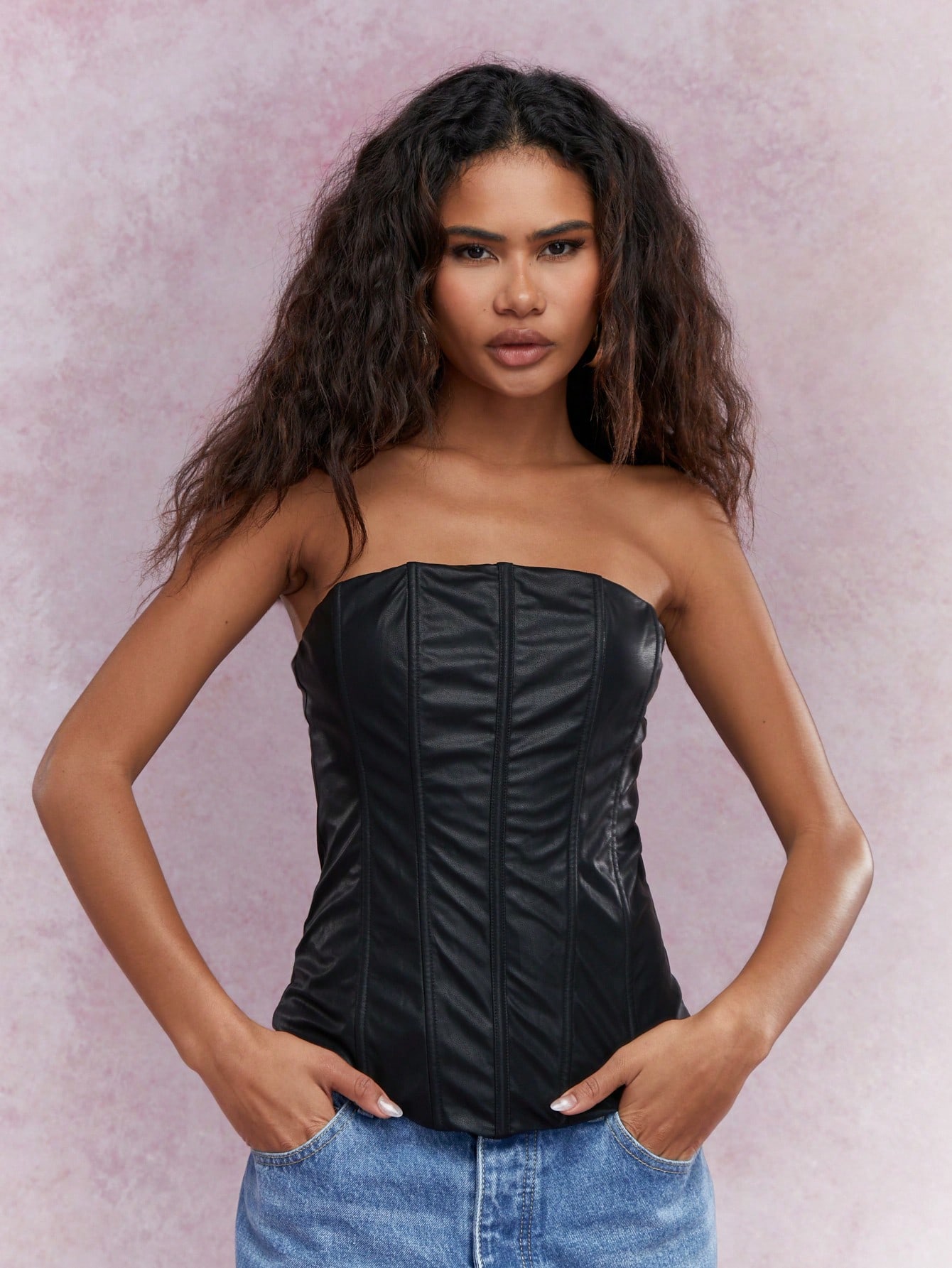 Faux Leather Boned Corset Bandeau Top | MISSGUIDED