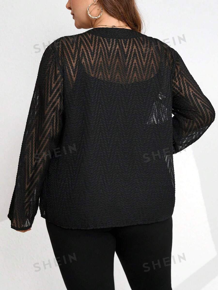 SHEIN Clasi Plus Size Elegant Lace Cutout Special Texture Fabric Shirt ...