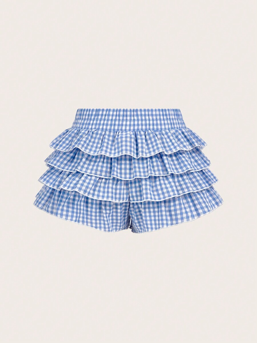 SHEIN MOD Casual Low-Waist Plaid Bodycon Ruffled Women's Ultra-Short ...