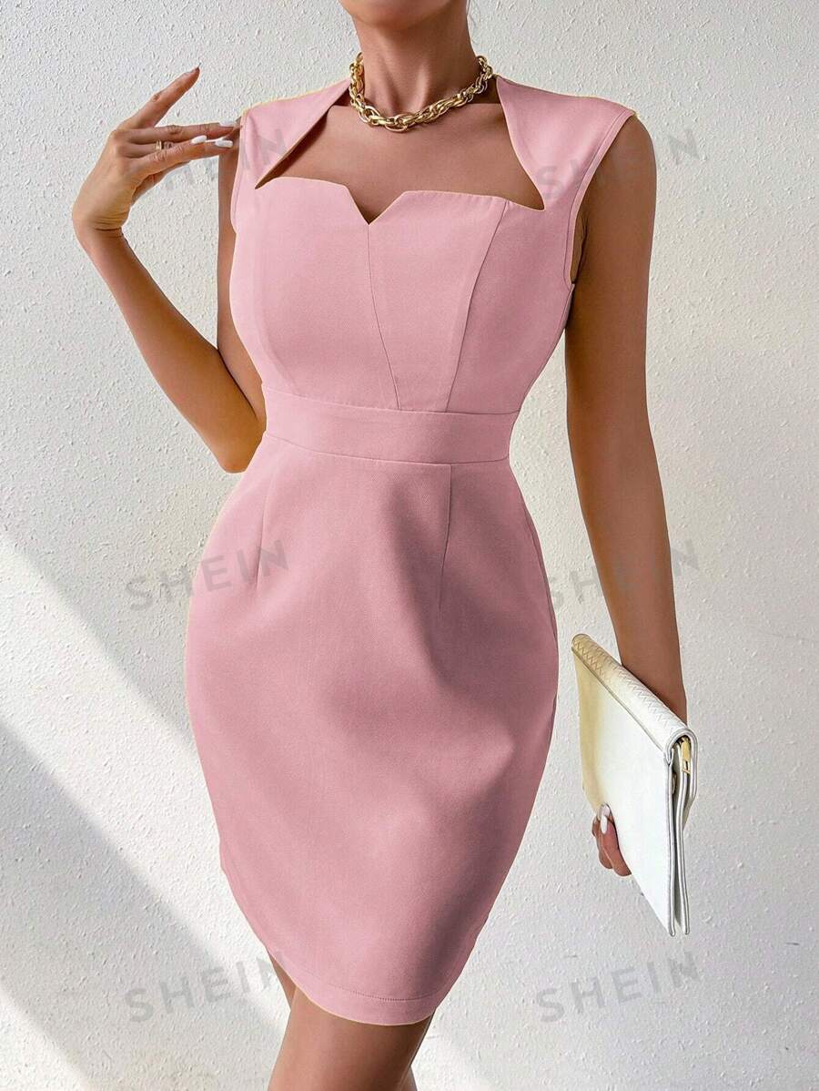 SHEIN Clasi Vestido ajustado sin mangas con cuello estilo Queen Anne ...
