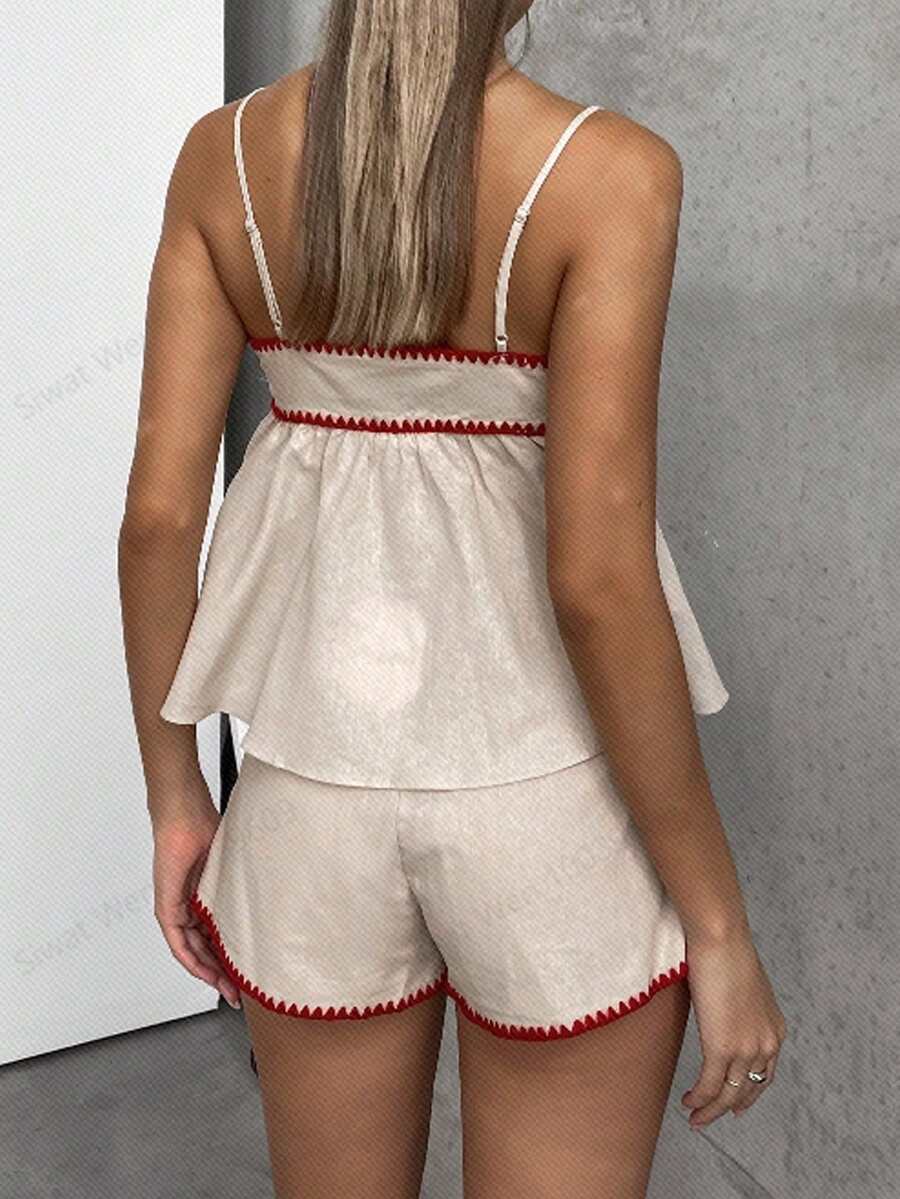 SHEIN Essnce Women's Cotton Linen Tank Top And Shorts Set, With Color ...