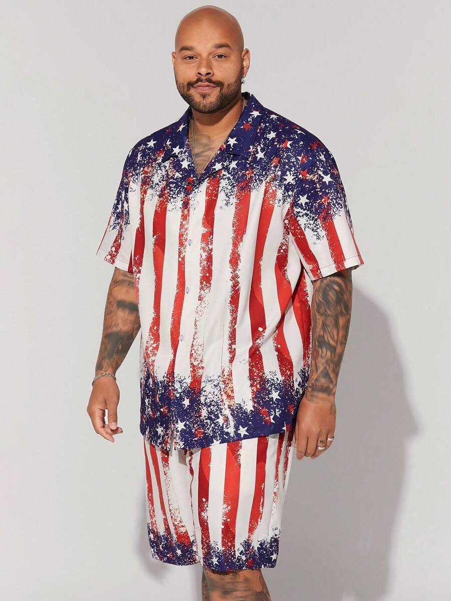 Manfinity NXTstreet 2pcs/Set Plus Size Men's Casual Stars & Stripes ...