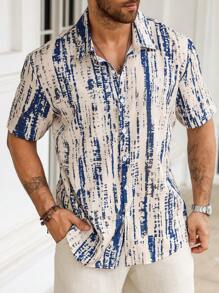 Manfinity Homme Plus Men Tie Dye Color Block Short Sleeve Collar Shirt, For Vacation | SHEIN USA