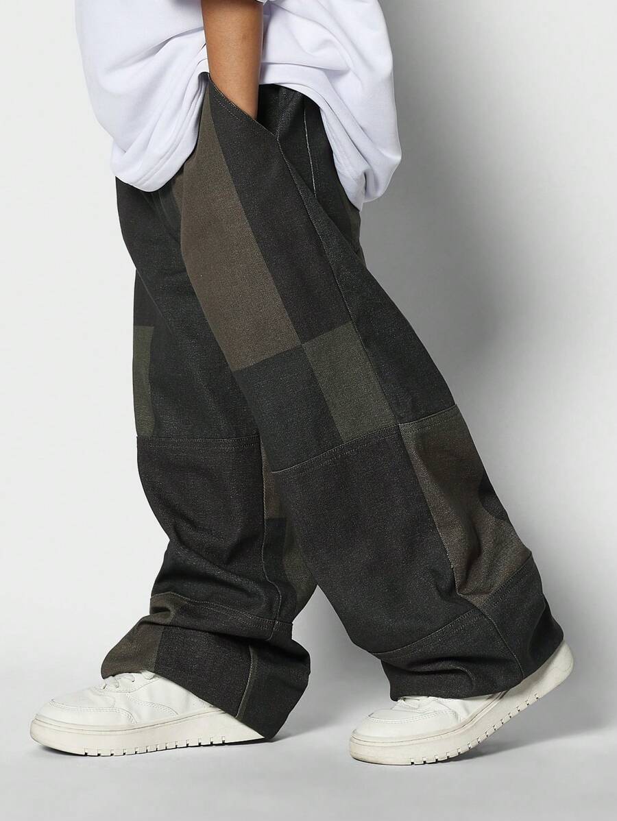 SUMWON Tween Girls Loose Fit Baggy Colour Block Double Knee Pant ...