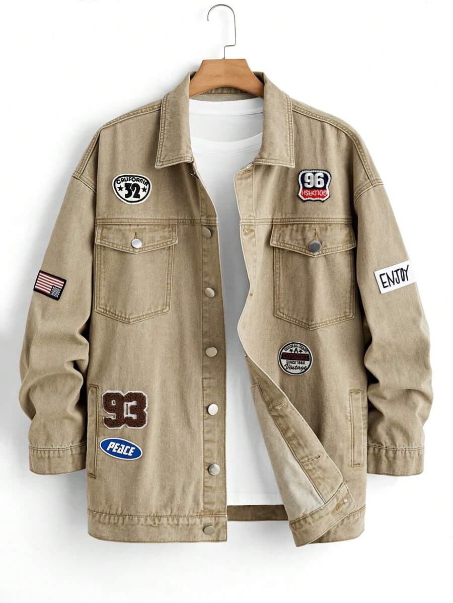 Manfinity LEGND Men's Plus Size Khaki Denim Jacket With Multiple ...