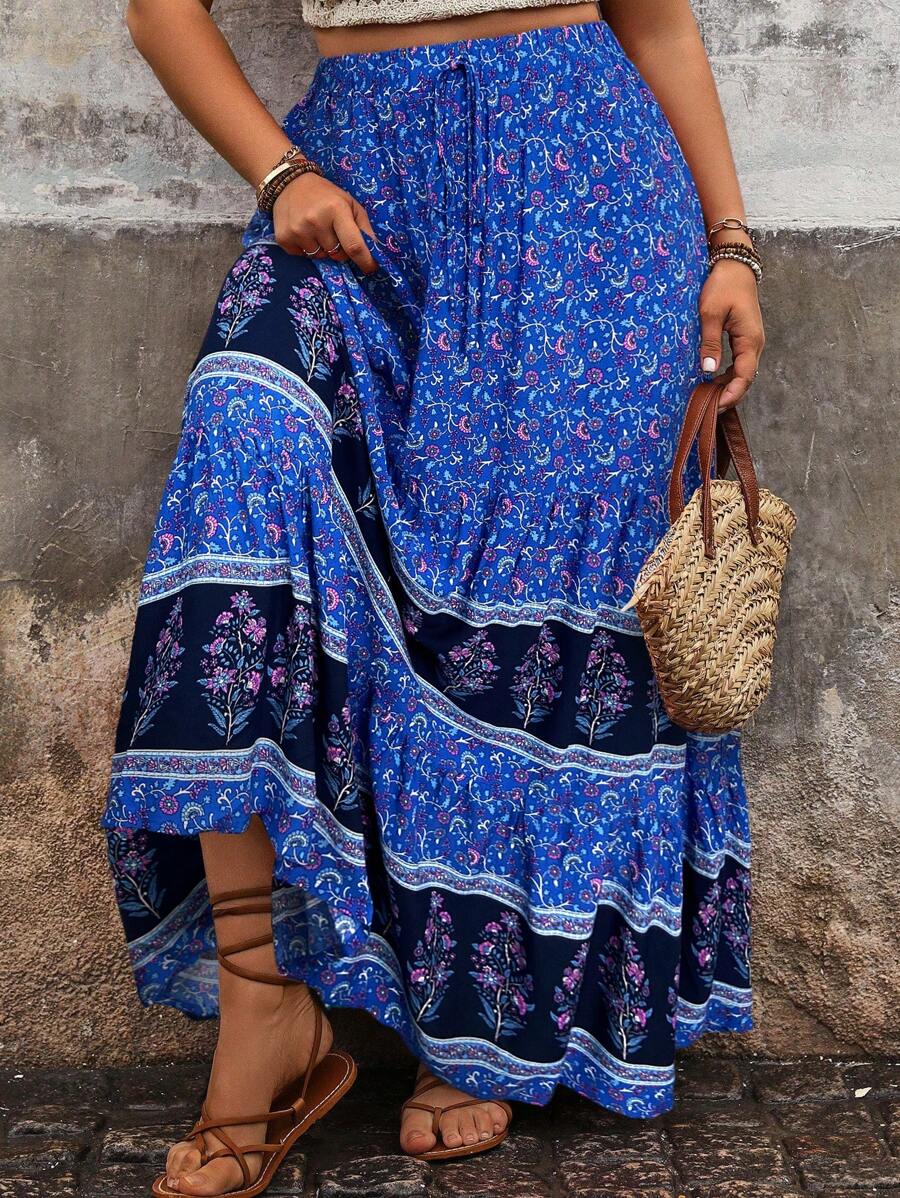 Shein Plus Floral Print Ruffle Hem Skirt Maxi Women Outfit Shein Eur