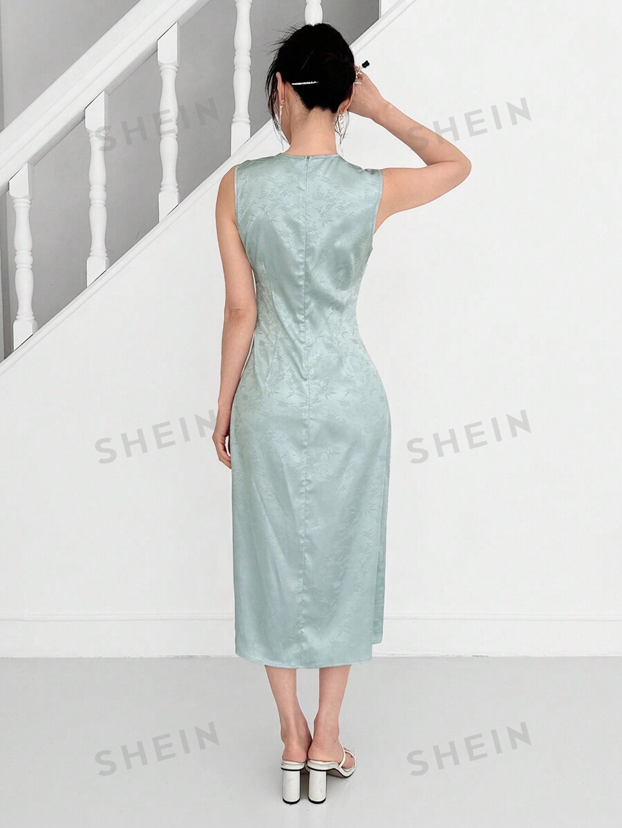 SHEIN EastFlair New Chinese Style Qipao Dress, Jacquard Satin Dress ...