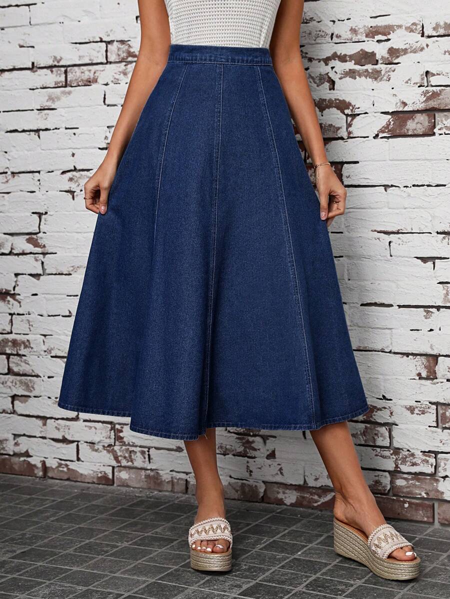 EMERY ROSE High Waist Flare Denim Skirt | SHEIN USA