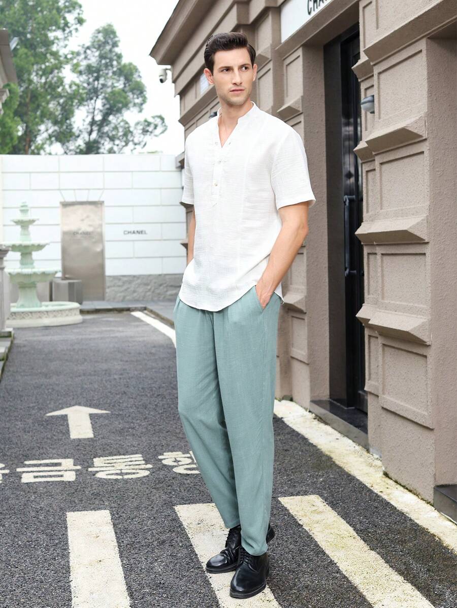 Manfinity Bizwear Men's Woven Solid Color Long High-Waisted Straight ...