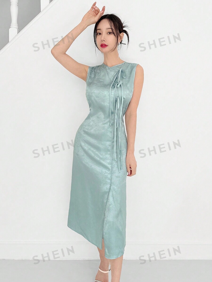 SHEIN EastFlair New Chinese Style Qipao Dress, Jacquard Satin Dress ...