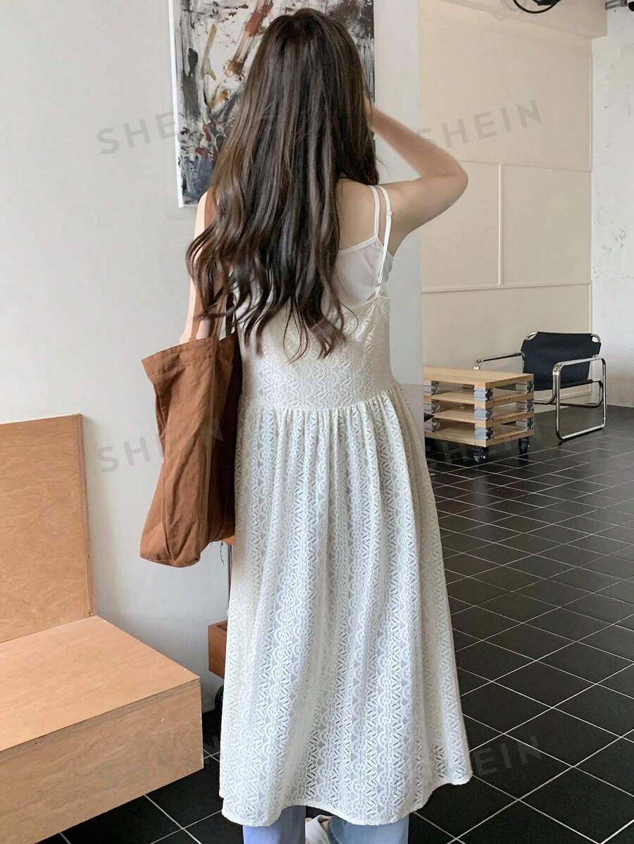 DAZY SHEIN X AYA NAKAMACHI ملابس علوية أساسي طويل للنساء مع أربطة متشابكة وشقوق جانبية | شي إن