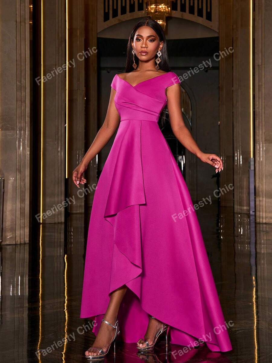 Faeriesty Off Shoulder Asymmetrical Hem Formal Prom Dress Elegant ...