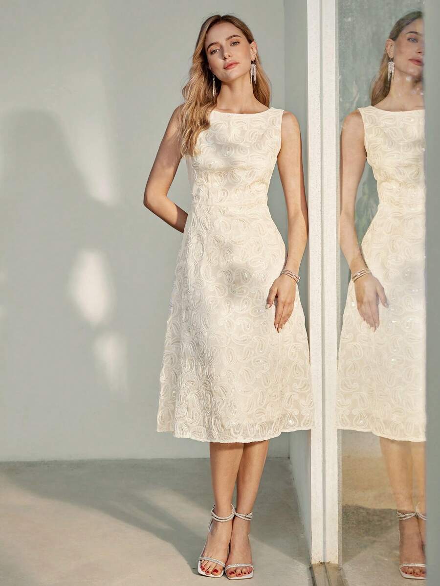 MOTF PREMIUM PAISLEY EMBROIDERY SEQUIN DETAIL FITTED WAIST DRESS,SUMMER ...