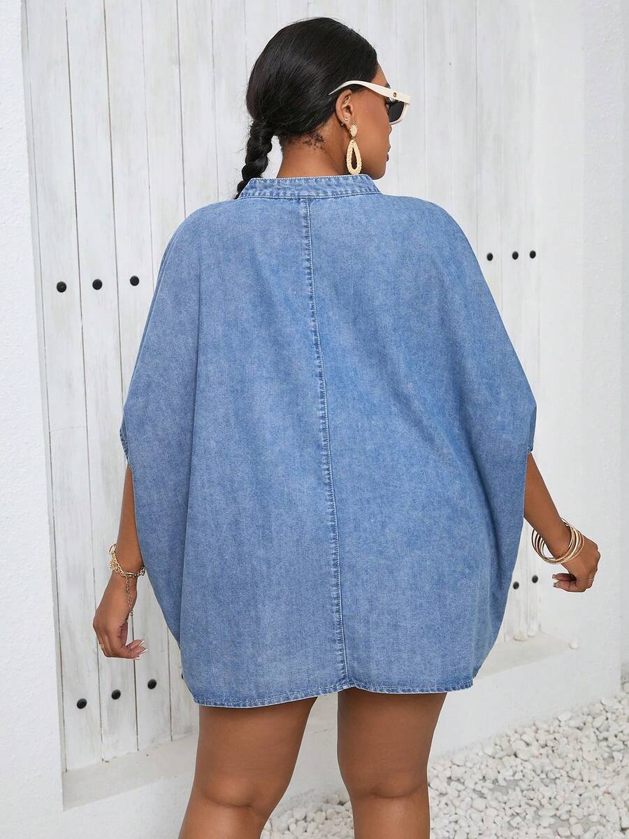 SHEIN SXY Plus Size Loose Sexy Denim Top With Off-Shoulder Sleeves ...
