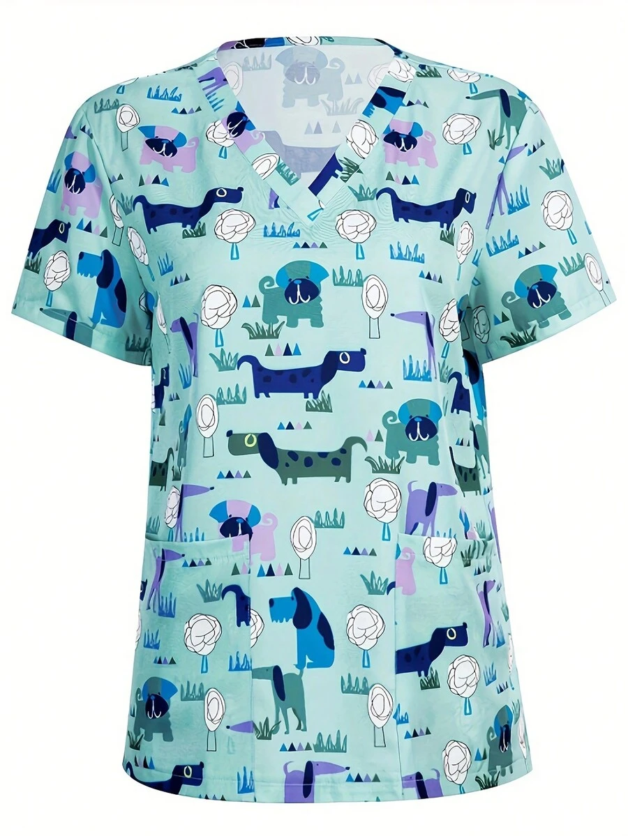 Plus Size Women's Digital Printed Stretchy Sport Nurse Uniform Scrub ...