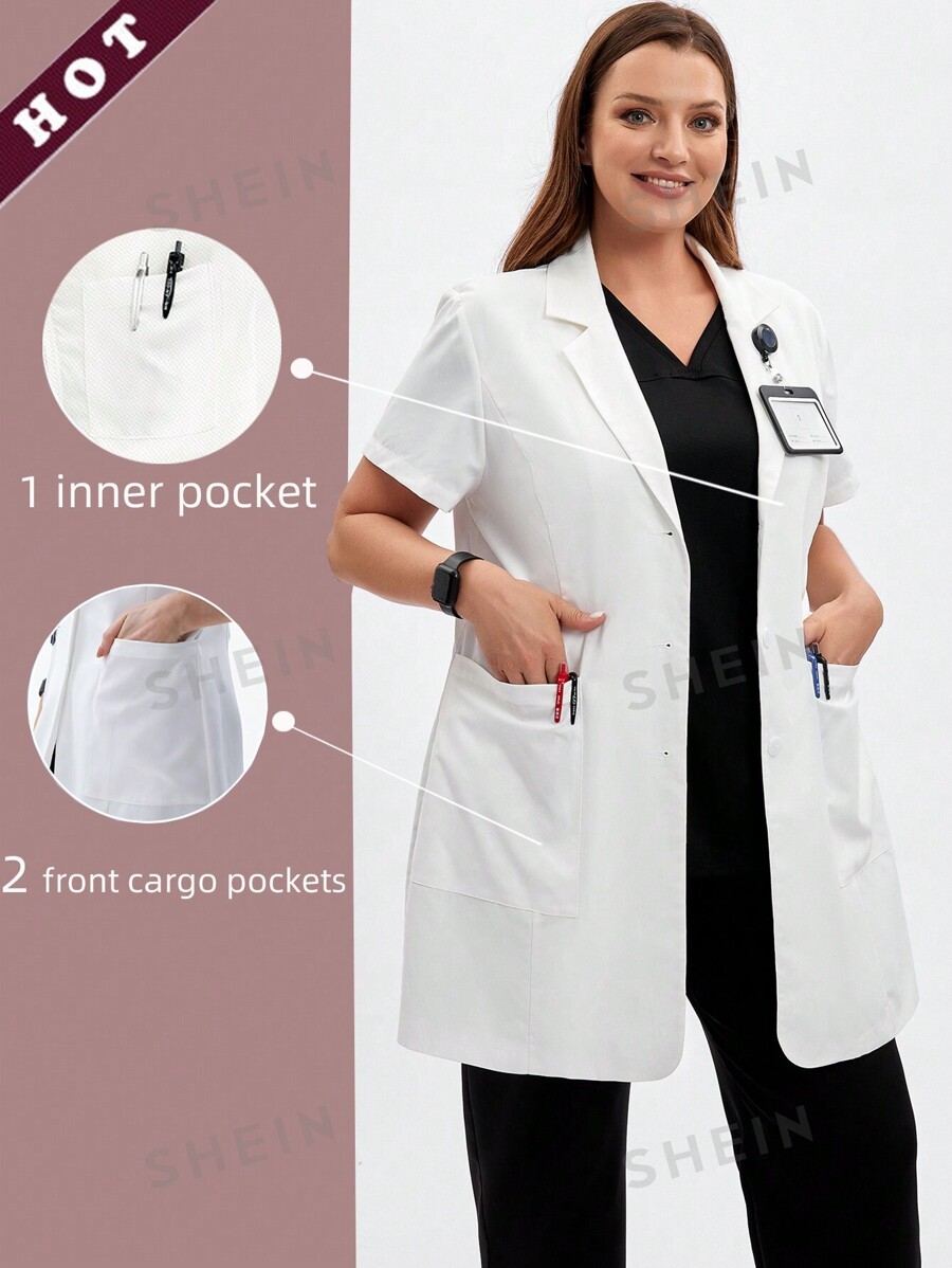 SHEIN TaskFit Plus Size Women's Scrubs Uniform Front Button Hospital ...