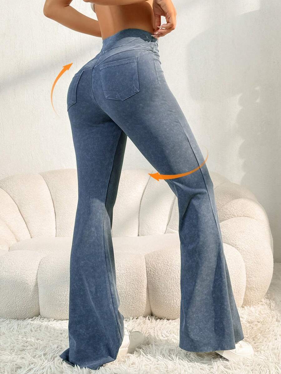 Easithlete Women High Waist Flare Yoga Pants With Pocket, Casual ...