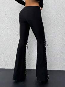 SHEIN ICON Y2k Contrast Mesh Lace Up Front Flare Leg Pants | SHEIN USA