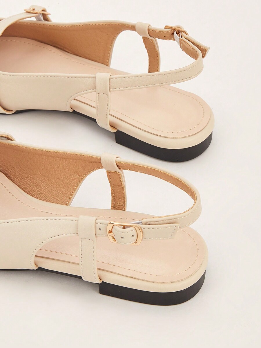 Women's Pointed Toe Half Enclosed Sandals, Summer Flat Heel Ankle Strap ...