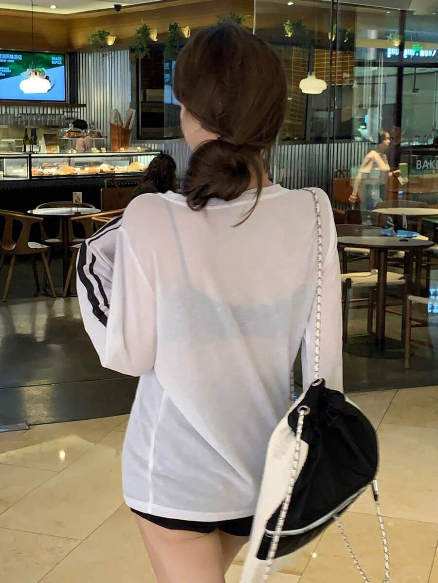 DAZY Contrast Stripe Side Sheer Top For Spring & Summer Going Out Tops ...