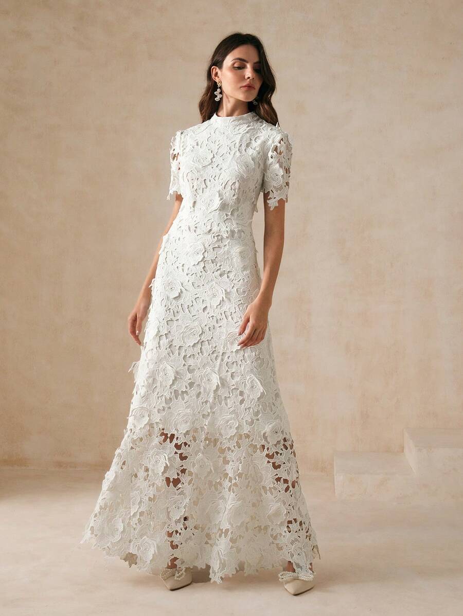 Anewsta White Slim Fit Lace Trimmed Women's Dress For Holiday Party ...