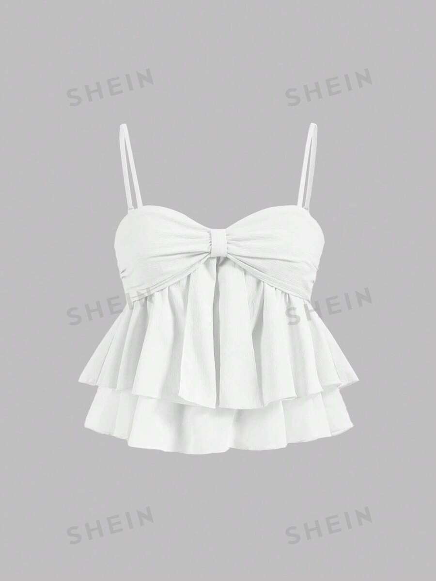 SHEIN MOD Women Summer Sweet Pink Pleated Ruffle Trim Camisole Top ...