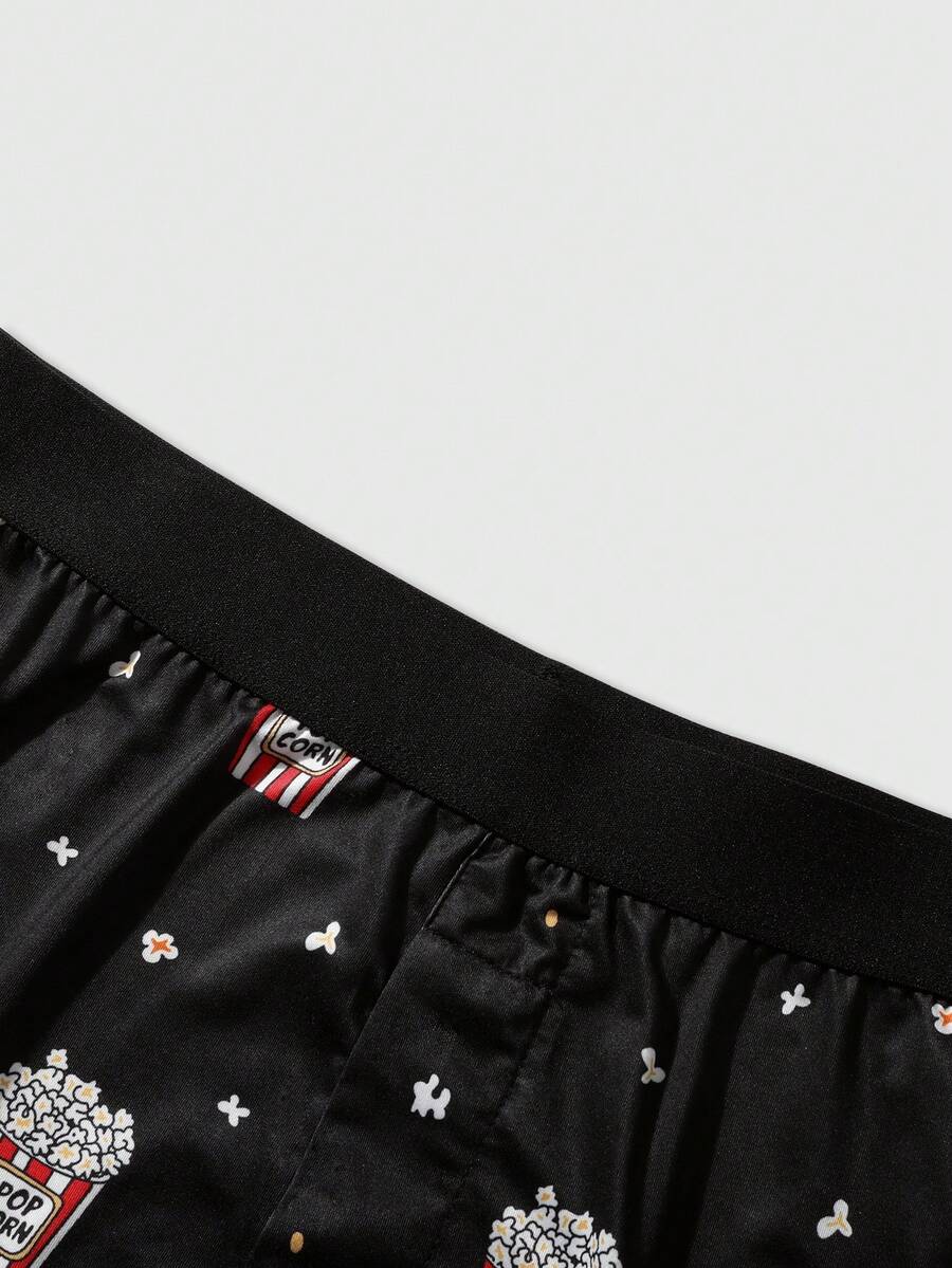 Manfinity Happy Jammies Men Popcorn & Star Print Drawstring Waist Boxer ...