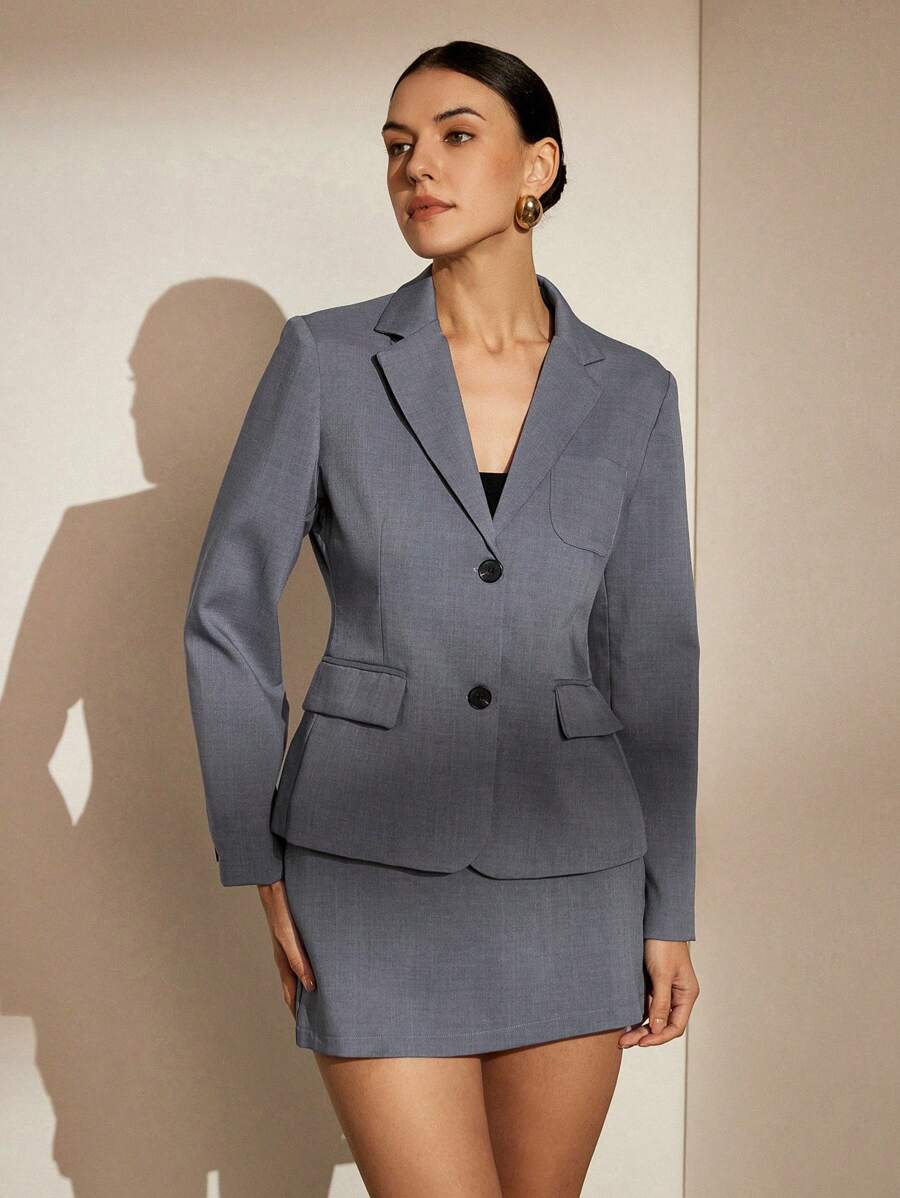 Aveloria Modichic Miu Style Solid Color Simple OL Suit With Skirt, College Style | SHEIN USA