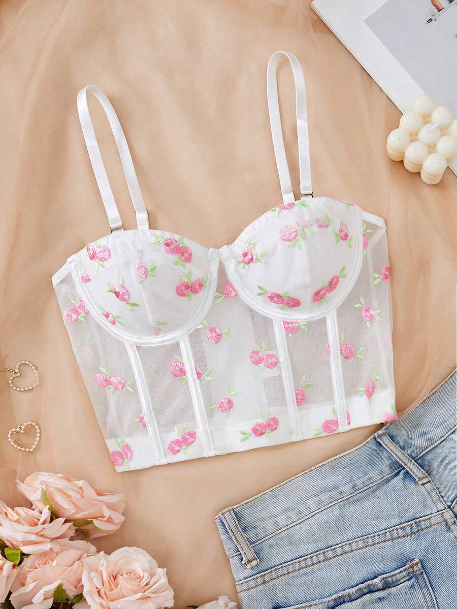Romantic Embroidery Underwire Bra, Slim Waist Design, Can Be Worn As ...