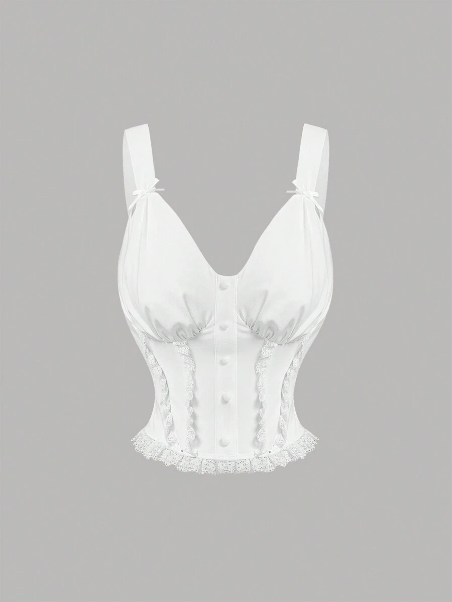 SHEIN MOD Top plissé femme orné d'un nœud en dentelle, top court blanc ...
