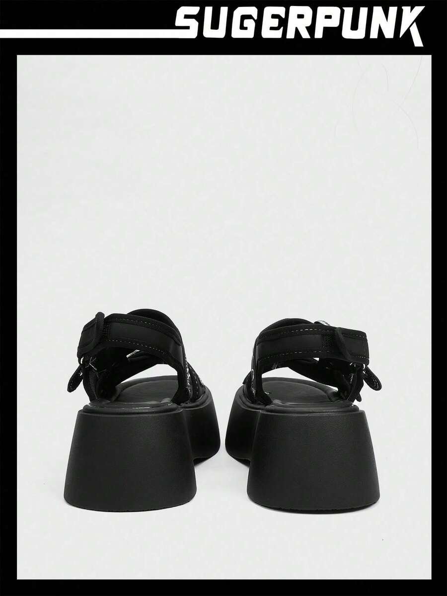 Sugerpunk Dark Rocker Punk Sandals, Black Platform Open Toe Gothic ...