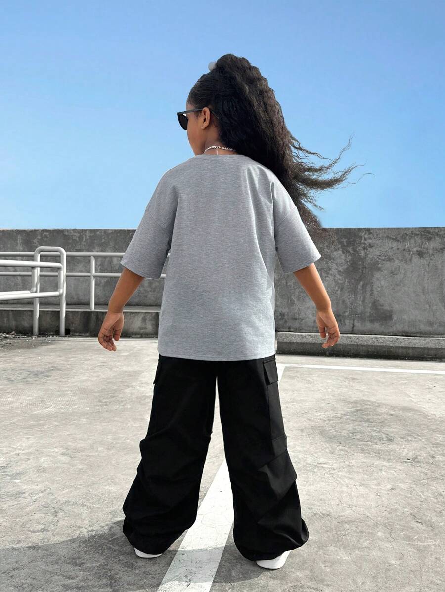 SHEIN Tween Girl Character Print Oversized Drop-Shoulder T-Shirt With ...