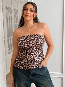SHEIN EZwear Plus Size Women's Leopard Print Tube Top | SHEIN USA