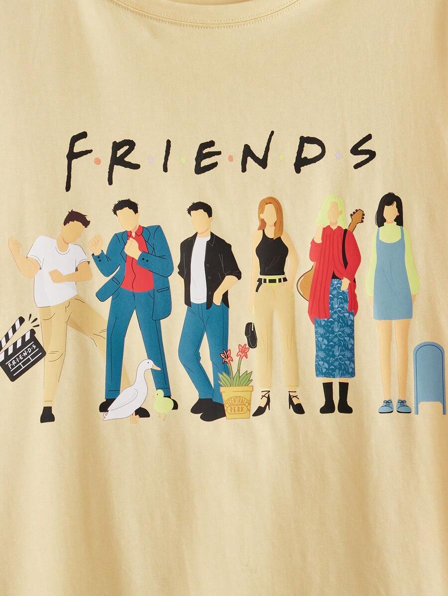 FRIENDS X SHEIN Plus Size Casual Loose T-Shirt, With Cartoon Color ...