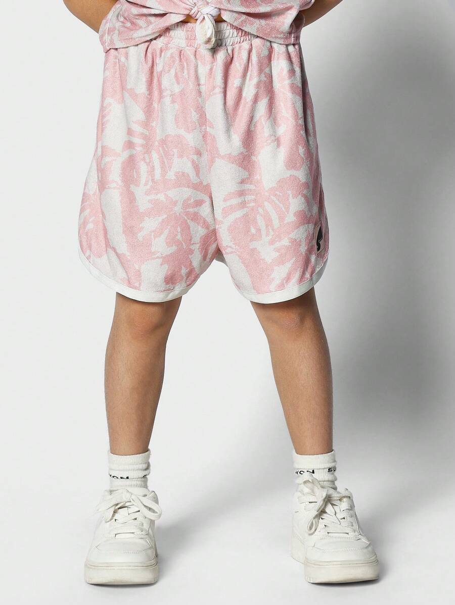 SUMWON Tween Girls Velvet Crop Top And Curve Edge Shorts With All Over ...