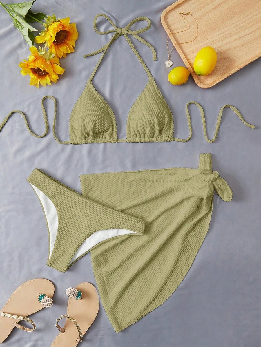 SHEIN Swim Frauen Einfarbiges Neckholder Bikini-Set, einfach modisch ...