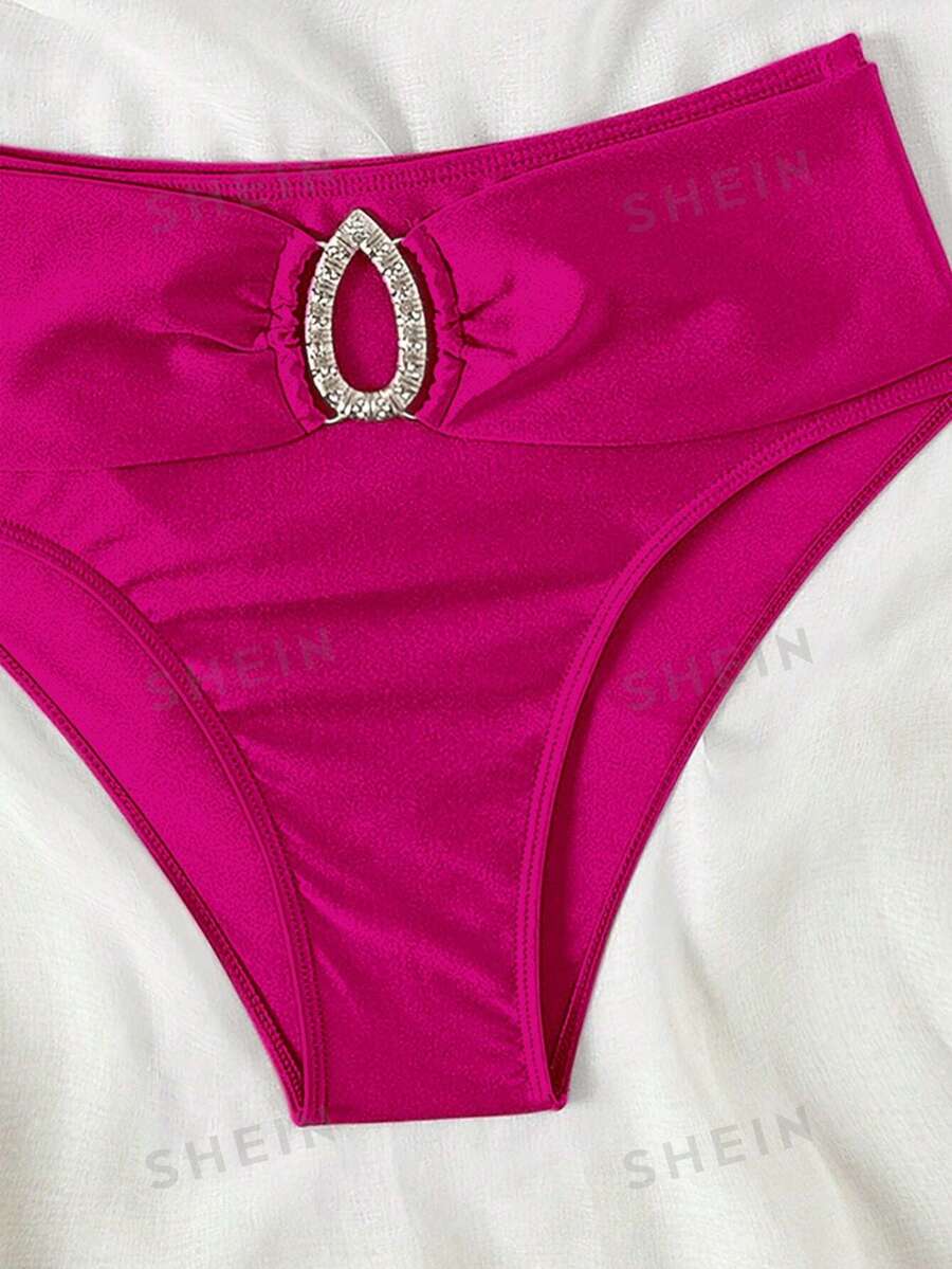 Shein Swim Ladies Summer Beach Solid Color Hollow Out Bikini Set With