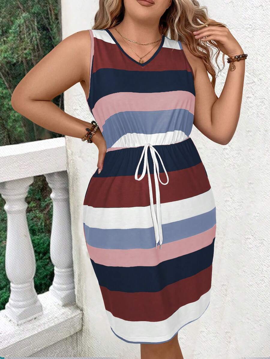 SHEIN LUNE Plus Colorblock Knot Front Dress For Summer | SHEIN USA