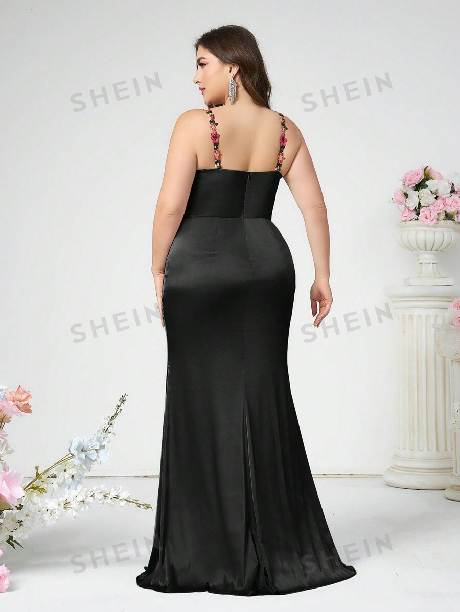 SHEIN Belle Vestido de fiesta formal elegante de talla grande con flores coloridas, hombros al ...