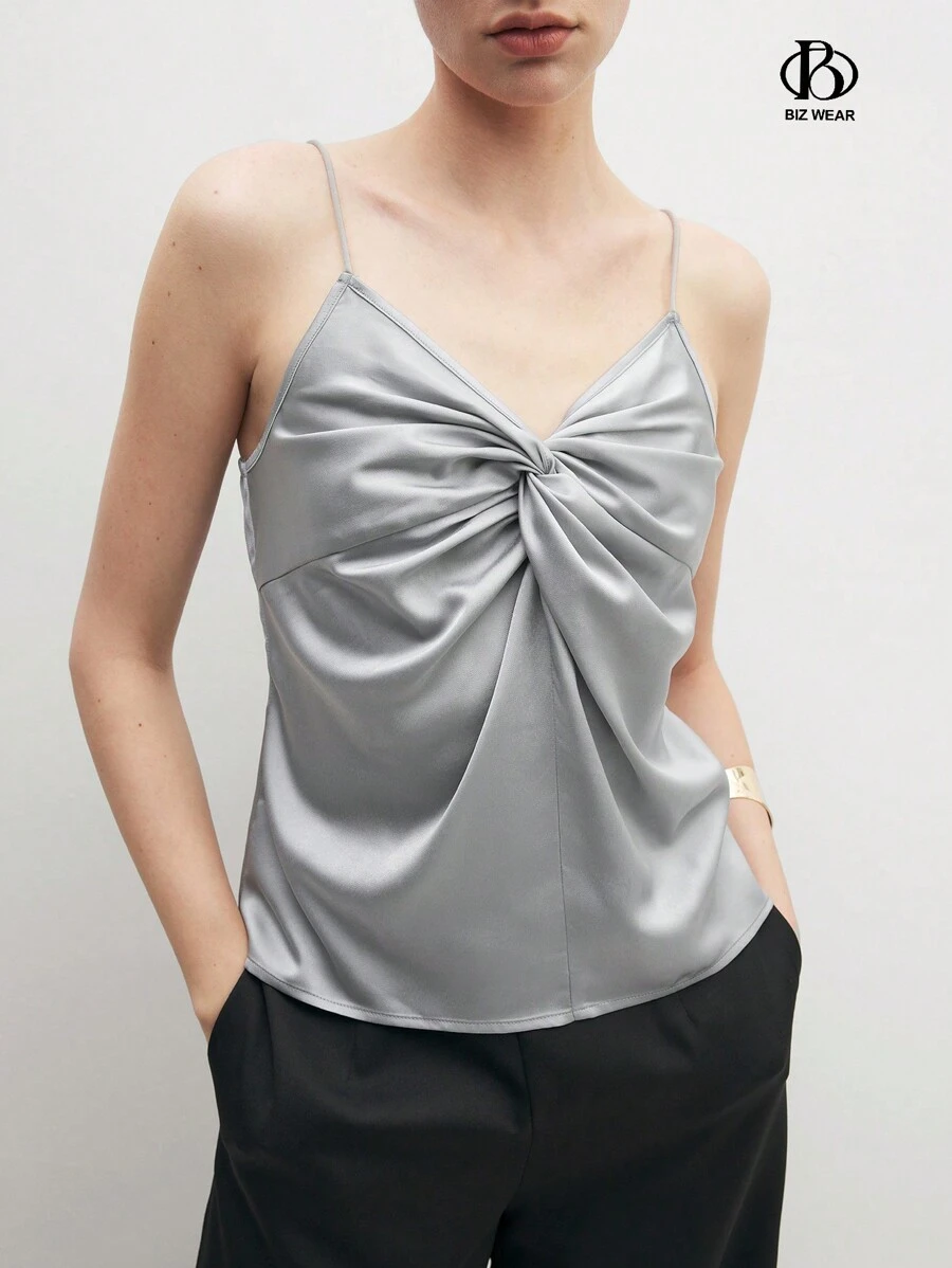 BizChic Women's Office Work Elegant Satin Camisole Top, Wrap Knot ...