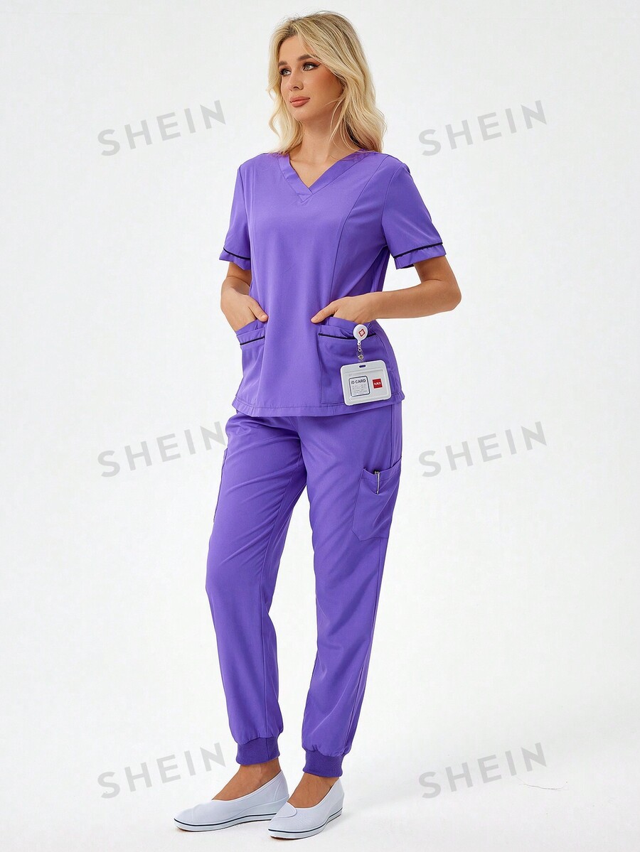 SHEIN Mulvari Solid Color Simple Daily Short Sleeve Shirt And Pants ...