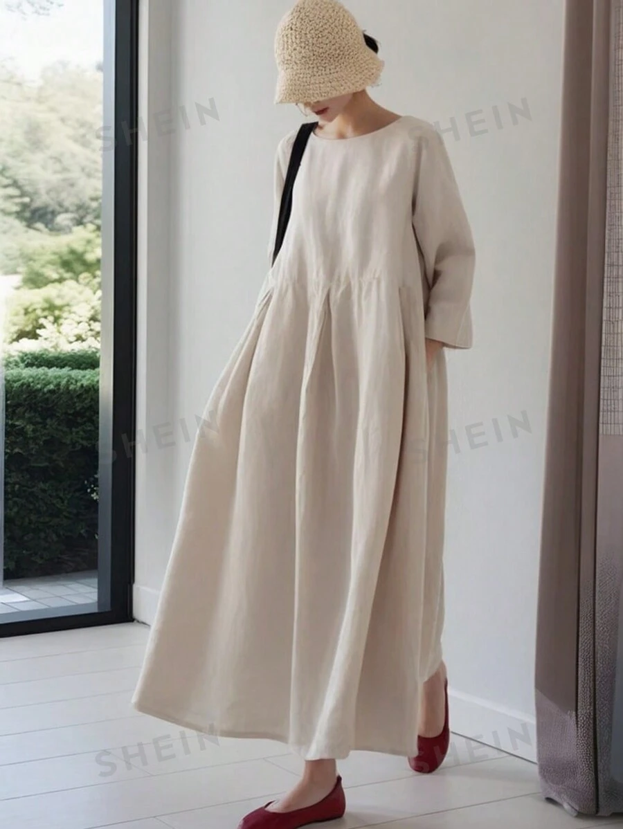 SHEIN LUNE Loose Fit Cotton Linen Texture Wrinkle Casual Forest Style ...