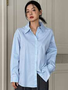 Dazy-Less Button Through Drop Shoulder Shirt | SHEIN UK