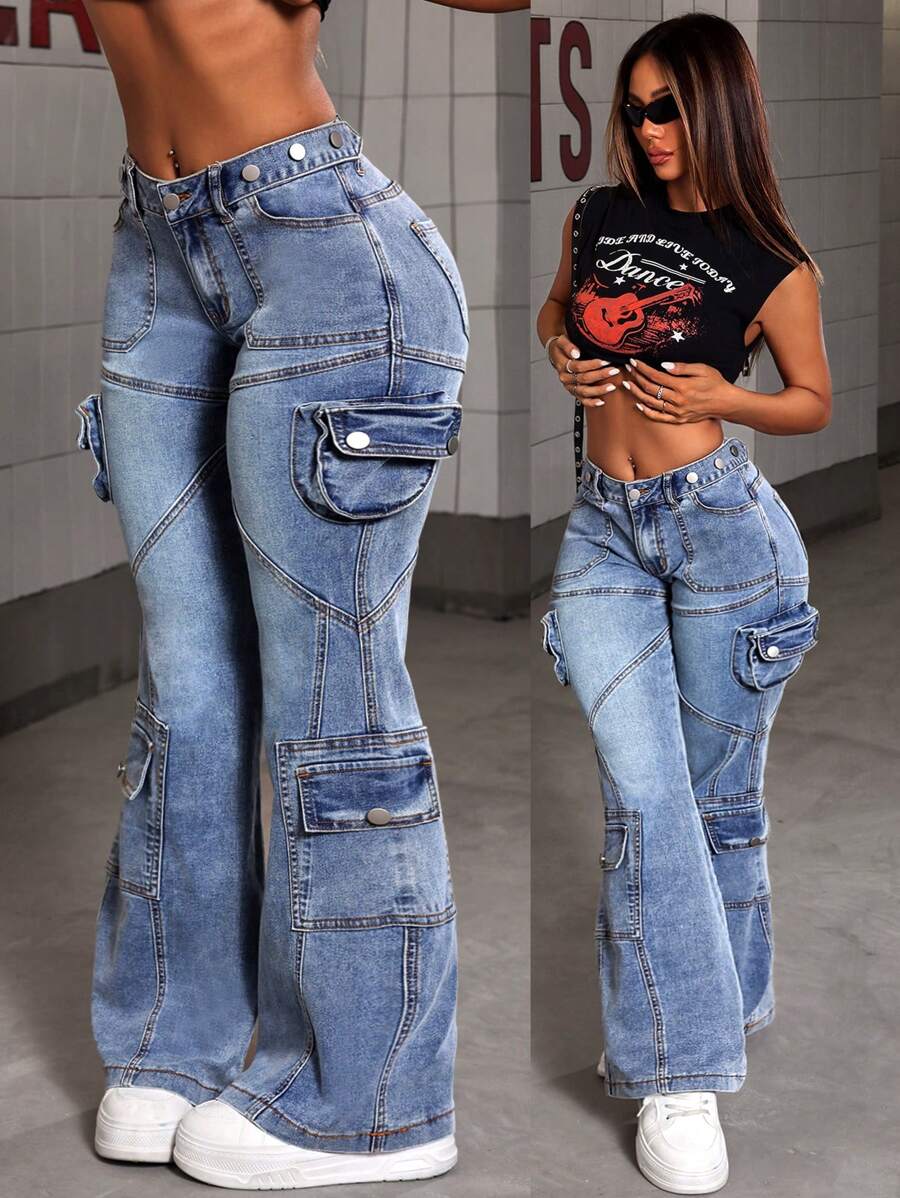 SHEIN ICON Flap Pocket Side Cargo Jeans | SHEIN USA